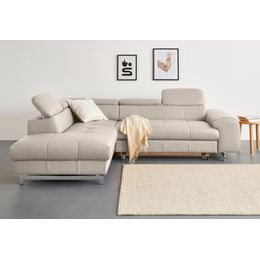 Ecksofa COTTA, B:257cm H:72cm T:206cm, beige, Luxus-Microfaser (100% Polyester);Kunstleder Softlux;Leder Advantage (abgedecktes Spalt-Rindsleder),