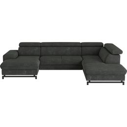 Wohnlandschaft COTTA, B:328cm H:97cm T:215cm, grau, Sofas, "Emma U-Form", mit Kopfteilverstellung, wahlweise mit Bettfunktion & Bettkasten