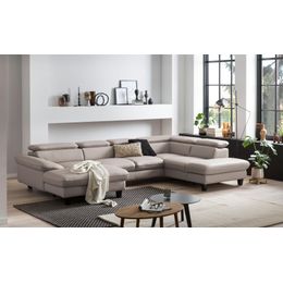 Wohnlandschaft Home Affaire, B:331cm T:108cm, braun, Sofas, "Pilot U-Form", mit Kopfteilverstellung, wahlweise mit Bettfunktion & Bettkasten