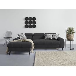 Ecksofa COTTA, B:236cm H:74cm T:164cm, schwarz, 100% Polyester, Wohnzimmer, Sofas, "Mia L-Form mit 3 Zierkissen", wahlweise mit Bettfunktion,
