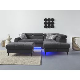 Ecksofa COTTA, B:244cm H:74cm T:193cm, grau, 90% Polyester 10% Polyamid, Wohnzimmer, Sofas, "Mia L-Form mit 3 Zierkissen", wahlweise mit