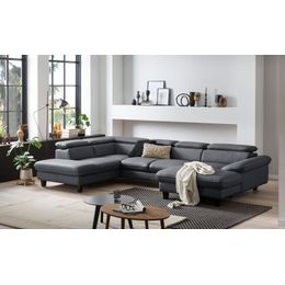Wohnlandschaft Home Affaire, B:331cm T:108cm, grau, Sofas, "Pilot U-Form", mit Kopfteilverstellung, wahlweise mit Bettfunktion & Bettkasten