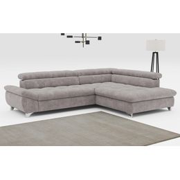 Ecksofa COTTA, B:312cm T:234cm, grau, Wohnzimmer, Sofas, "Gemini L-Form", mit Kopfteilverstellung, wahlweise mit Bettfunktion