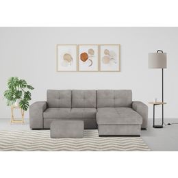 Ecksofa COTTA, B:268cm H:73cm T:156cm, grau, 96% Polyester, 4% Polyamid, Wohnzimmer, Sofas, "Mattina L-Form", mit Hocker, wahlweise mit Bettfunktion