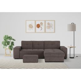 Ecksofa COTTA, B:268cm H:73cm T:156cm, braun, 100% Polyester, Wohnzimmer, Sofas, "Mattina L-Form", mit Hocker, wahlweise mit Bettfunktion & Bettkasten