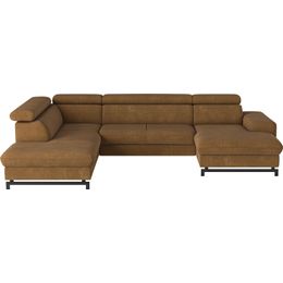 Wohnlandschaft COTTA, B:328cm H:97cm T:215cm, braun, Sofas, "Emma U-Form", mit Kopfteilverstellung, wahlweise mit Bettfunktion & Bettkasten