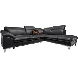 Ecksofa COTTA, B:293cm H:84cm T:232cm, schwarz, Luxus-Kunstleder;NaturLeder, im R&uuml;cken mit schwarzem Spannstoff bezogen, Wohnzimmer, Sofas, "Teresa