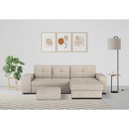 Ecksofa COTTA, B:268cm H:73cm T:156cm, grau, 100% Polyester, Wohnzimmer, Sofas, "Mattina L-Form", mit Hocker, wahlweise mit Bettfunktion & Bettkasten