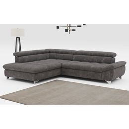 Ecksofa COTTA, B:312cm T:234cm, grau, Wohnzimmer, Sofas, "Gemini L-Form", mit Kopfteilverstellung, wahlweise mit Bettfunktion
