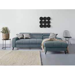 Ecksofa COTTA, B:236cm H:74cm T:164cm, grau, 100% Polyester, Wohnzimmer, Sofas, "Mia L-Form mit 3 Zierkissen", wahlweise mit Bettfunktion,
