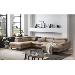 Wohnlandschaft Home Affaire, B:331cm T:108cm, braun, Sofas, "Pilot U-Form", mit Kopfteilverstellung, wahlweise mit Bettfunktion & Bettkasten