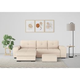 Ecksofa COTTA, B:268cm H:73cm T:156cm, beige, 96% Polyester, 4% Polyamid, Wohnzimmer, Sofas, "Mattina L-Form", mit Hocker, wahlweise mit Bettfunktion