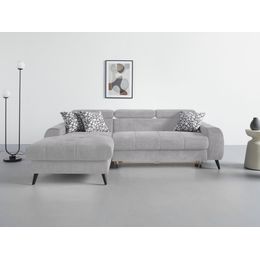 Ecksofa COTTA, B:236cm H:74cm T:164cm, grau, 90% Polyester 10% Polyamid, Wohnzimmer, Sofas, "Mia L-Form mit 3 Zierkissen", wahlweise mit
