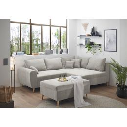 Ecksofa, B:249cm H:94cm T:175cm, beige, ED EXCITING DESIGN, 92% Polyester, 8% Polyamid, Wohnzimmer, Sofas, "Calanda L-Form", mit Hocker & 3 Zierkissen