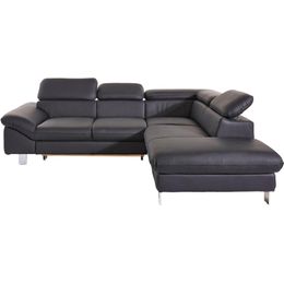 Ecksofa COTTA, B:268cm H:73cm T:214cm, schwarz, Kunstleder SOFTLUX;LEDER BEEFY (ein abgedecktes Spalt-Rindsleder) im Sitz und Rücken (Korpus in