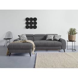 Ecksofa COTTA, B:236cm H:74cm T:164cm, grau, 100% Polyester, Wohnzimmer, Sofas, "Mia L-Form mit 3 Zierkissen", wahlweise mit Bettfunktion,