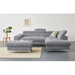 Ecksofa COTTA, B:257cm H:72cm T:206cm, grau, Luxus-Microfaser (100% Polyester);Kunstleder Softlux;Leder Advantage (abgedecktes Spalt-Rindsleder),