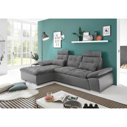 Ecksofa, B:268cm H:103cm T:170cm, grau, ED EXCITING DESIGN, Lederl.: 40% Polyurethan, 40% Polyvenylchlorid; 20% Polyester;Sumatra: 100% Polyester,