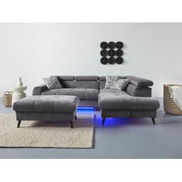 Ecksofa COTTA, B:244cm H:74cm T:193cm, grau, 90% Polyester 10% Polyamid, Wohnzimmer, Sofas, "Mia L-Form mit 3 Zierkissen", wahlweise mit