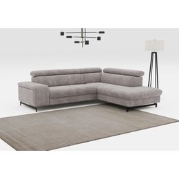 Ecksofa COTTA, B:262cm H:97cm T:215cm, grau, Wohnzimmer, Sofas, "Emma L-Form", mit Kopfteilverstellung, wahlweise mit Bettfunktion & Bettkasten