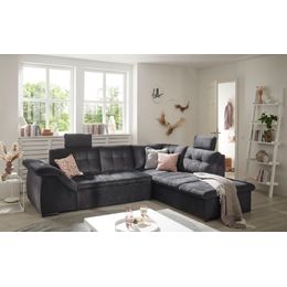 Ecksofa, B:283cm H:107cm T:217cm, schwarz, ED EXCITING DESIGN, 100% Polyester, Wohnzimmer, Sofas, "Estrella L-Form", mit Bettfunktion, Bettkasten,