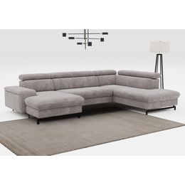 Wohnlandschaft COTTA, B:328cm H:97cm T:215cm, grau, Sofas, "Emma U-Form", mit Kopfteilverstellung, wahlweise mit Bettfunktion & Bettkasten