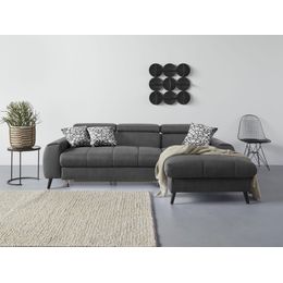 Ecksofa COTTA, B:236cm H:74cm T:164cm, grau, 100% Polyester, Wohnzimmer, Sofas, "Mia L-Form mit 3 Zierkissen", wahlweise mit Bettfunktion,
