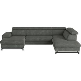 Wohnlandschaft COTTA, B:328cm H:97cm T:215cm, grau, Sofas, "Emma U-Form", mit Kopfteilverstellung, wahlweise mit Bettfunktion & Bettkasten