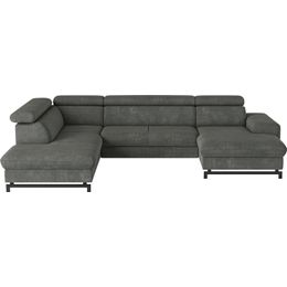 Wohnlandschaft COTTA, B:328cm H:97cm T:215cm, grau, Sofas, "Emma U-Form", mit Kopfteilverstellung, wahlweise mit Bettfunktion & Bettkasten