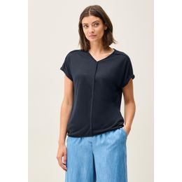 Cecil Damen T-Shirt, blau, Gr. S, unifarben, Stoff, 55% Polyester, 45% Viskose, Shirts, 2in1 Optik