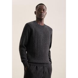 Seidensticker Herren Strickpullover "Regular", schwarz, Gr. L, Zopfmuster, 55% Wolle, 25% Modal, 20% Polyamid, Pullover, Langarm Rundhals Zopfmuster