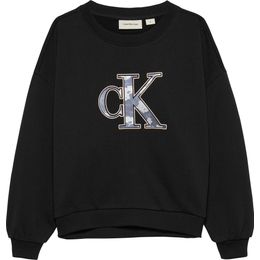 M&auml;dchen Sweatshirt "FILLED MONOLOGO TERRY CREW NECK", schwarz, Gr. 12, Calvin Klein Jeans, unifarben, Sweatware, Obermaterial: 100% Baumwolle,