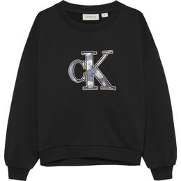 M&auml;dchen Sweatshirt "FILLED MONOLOGO TERRY CREW NECK", schwarz, Gr. 6, Calvin Klein Jeans, unifarben, Sweatware, Obermaterial: 100% Baumwolle,