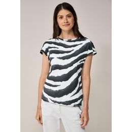 T-Shirt Cecil, Damen, Gr. L (42), grau (volcanic grau), Web, 100% Baumwolle , bedruckt, normal normal, U-Boot-Ausschnitt, B&uuml;ndchen, Shirts T-Shirt, mit U-Boot-Ausschnitt