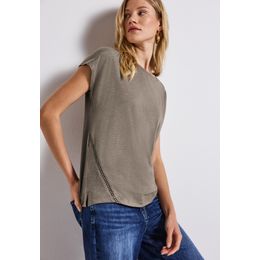 Shirttop Street One, Damen, Gr. 38, beige (schwarz tumbled beige), Obermaterial: 50% Baumwolle, 50% Modal, unifarben, regular fit taillenbedeckt, U-Boot-Ausschnitt, Tops Shirttop, mit Häkeldetails