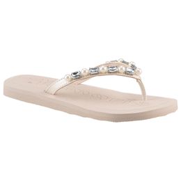 Tamaris Damen Zehentrenner, Gr. 37, beige, Lederimitat, Schuhe, Sommerschuh, Dianette mit Schmucksteinen und Zierperlen best&uuml;ckt