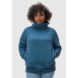 Ragwear Damen Schalkragenpullover "Angell Plus", blau, Gr. 44, Sweatware, 65% Baumwolle, 35% Polyester (recycled), Pullover, Damen Sweater mit