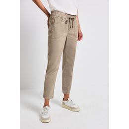 Street One Damen Röhrenhose, beige, Gr. 46, unifarben, Web, 97% Baumwolle, 3% Elasthan, Hosen, mit Elastikbund