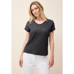 V-Shirt Cecil, Damen, Gr. XL (44), grau (volcanic grau), Stoff, 64% Polyester, 34% Viskose, 2% Elasthan, Strukturmuster, comfort fit normal, V-Ausschnitt, abgesteppt, Shirts, mit V-Ausschnitt