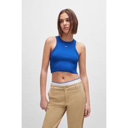 HUGO BLUE Damen Tanktop "Baby Tank", blau, Gr. L, unifarben, Feinripp, Obermaterial: 96% Baumwolle, 4% Elasthan, Tops, Cropped-Form