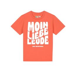 watabout.kids T-Shirt 'Moin liebe Leude' Jungen Gr&ouml;&szlig;e 152/158 orange / wei&szlig;