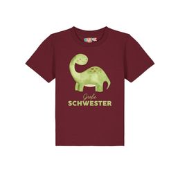 watabout.kids T-Shirt 'Dinosaurier 04 Gro&szlig;e Schwester' Jungen Gr&ouml;&szlig;e 134/146 kastanienbraun / pastellgr&uuml;n / bordeaux / schwarz
