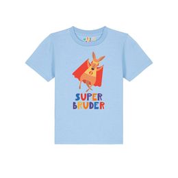 watabout.kids T-Shirt 'K&auml;nguru Superbruder' Jungen Gr&ouml;&szlig;e 98/104 hellblau / karamell / dunkellila / rot