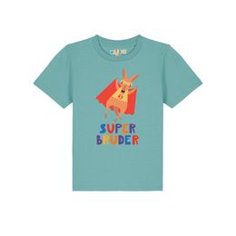 watabout.kids T-Shirt 'K&auml;nguru Superbruder' Jungen Gr&ouml;&szlig;e 134/146 blau / t&uuml;rkis / hellbraun / rot
