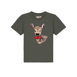 watabout.kids T-Shirt 'Rehkitz' Jungen Gr&ouml;&szlig;e 134/146 hellbraun / dunkelbraun / dunkelgr&uuml;n / rot