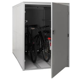 2er-Fahrradgarage MCW-L56c, Ger&auml;tehaus Fahrradbox mit Ablage, abschlie&szlig;bar Metall 160x113x209cm ~ hellgrau