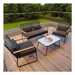 GARMIO&reg; Sitzgruppe Polyrattan Gartenm&ouml;bel Set 4-teilig Balkonm&ouml;bel mit Sitzbank und St&uuml;hlen inkl. Glastisch Gartenlounge f&uuml;r 4 Personen