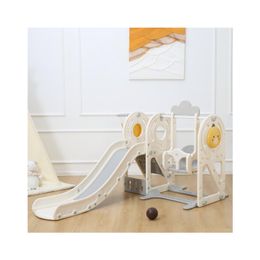 BABY VIVO Kinderrutsche / Rutsche mit Basketballkorb - Quacki in Wei&szlig; / Beige