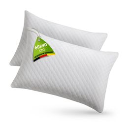Juskys Kissen 40x60 cm f&uuml;r Bett - 2er Set Kopfkissen mit Memory-Foam F&uuml;llung - Wei&szlig;