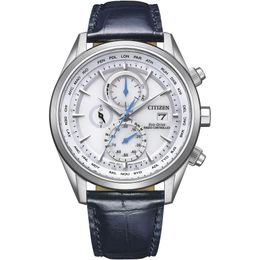 Funk-Multifunktionsuhr Citizen, blau, Armbanduhren, Herren, Armbanduhr, Herrenuhr, Solar, Lederarmband, Saphirglas, Datum
